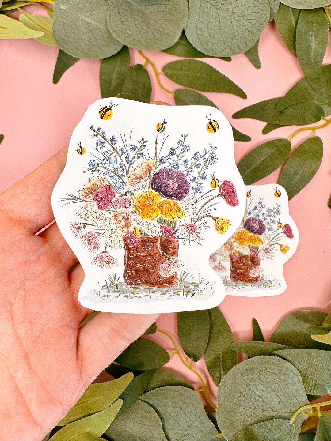 Botanical Bee Sticker - Bee Sticker Pack- Vinyl Stickers -bumble Bee ...