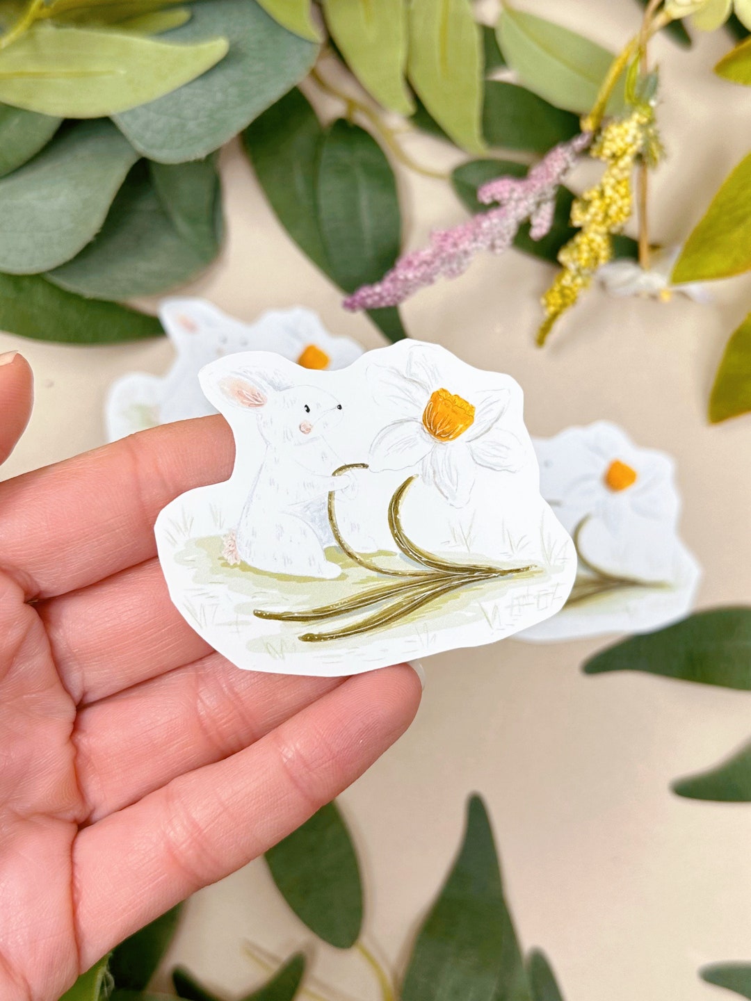 Rabbit Daffodil Sticker - Bunny Sticker Pack- Vinyl Stickers -bunny ...