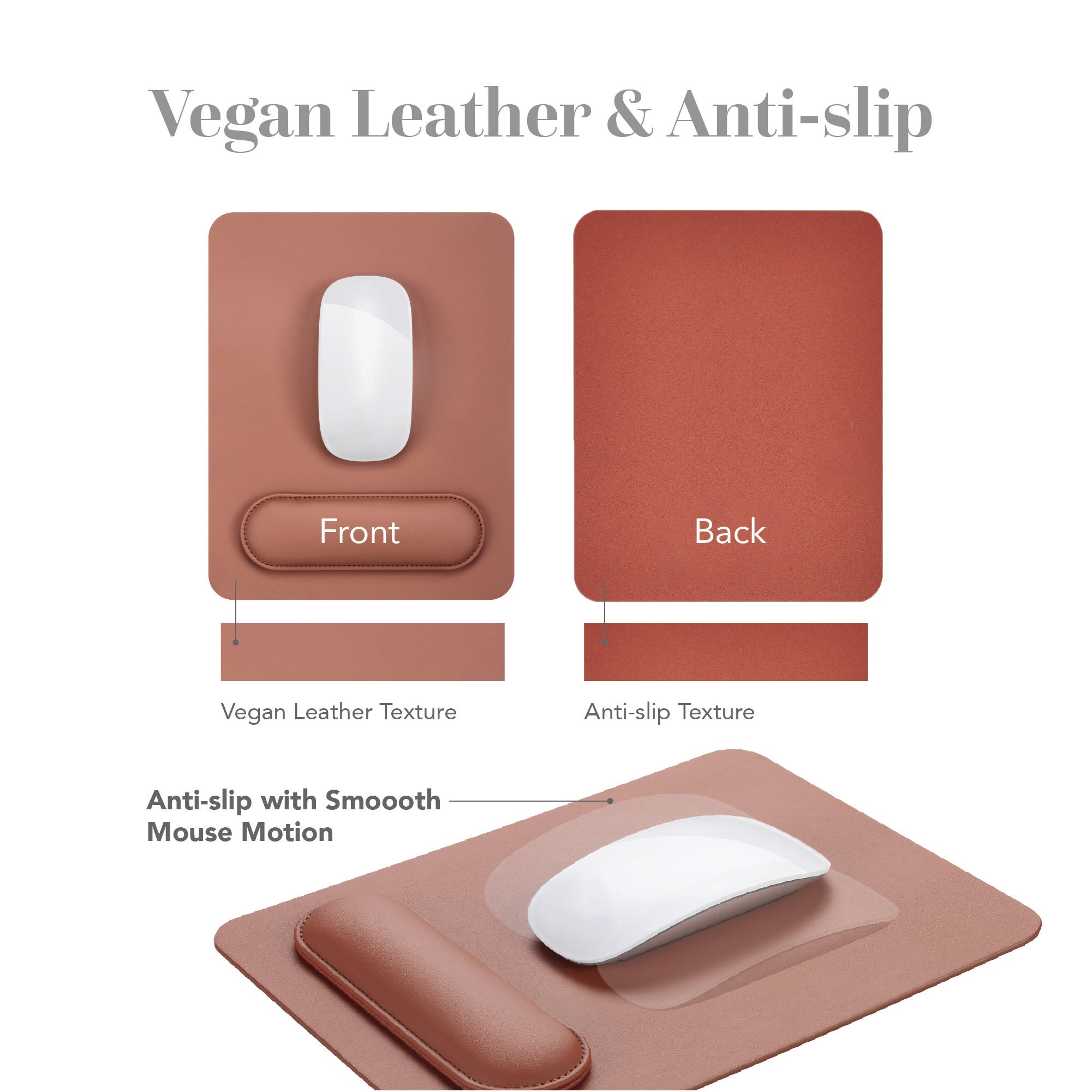 HABITU Vegan Leather Café Brown Mouse Pad With Removable Magnetic Wrist ...