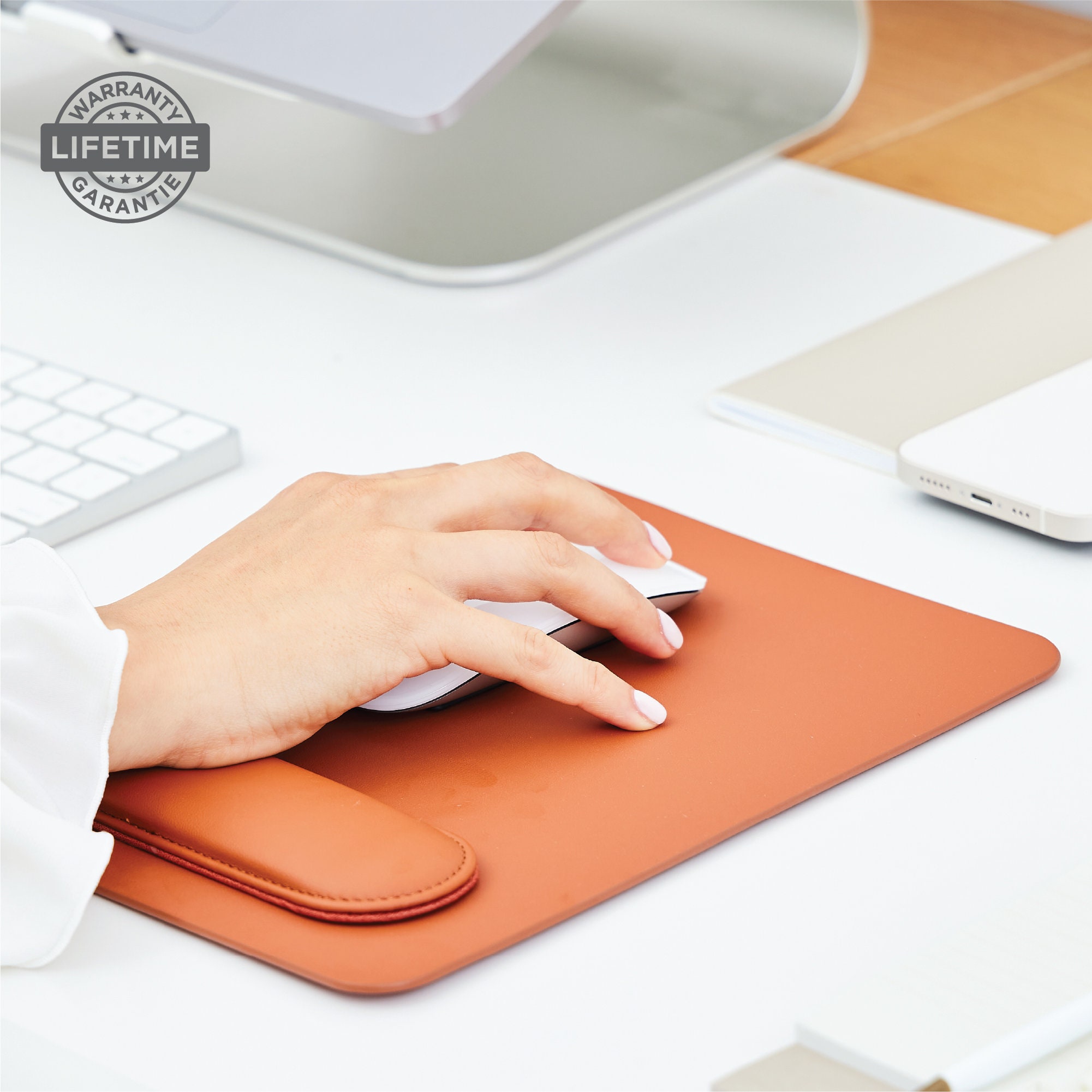 HABITU Vegan Leather Café Brown Mouse Pad With Removable Magnetic Wrist ...