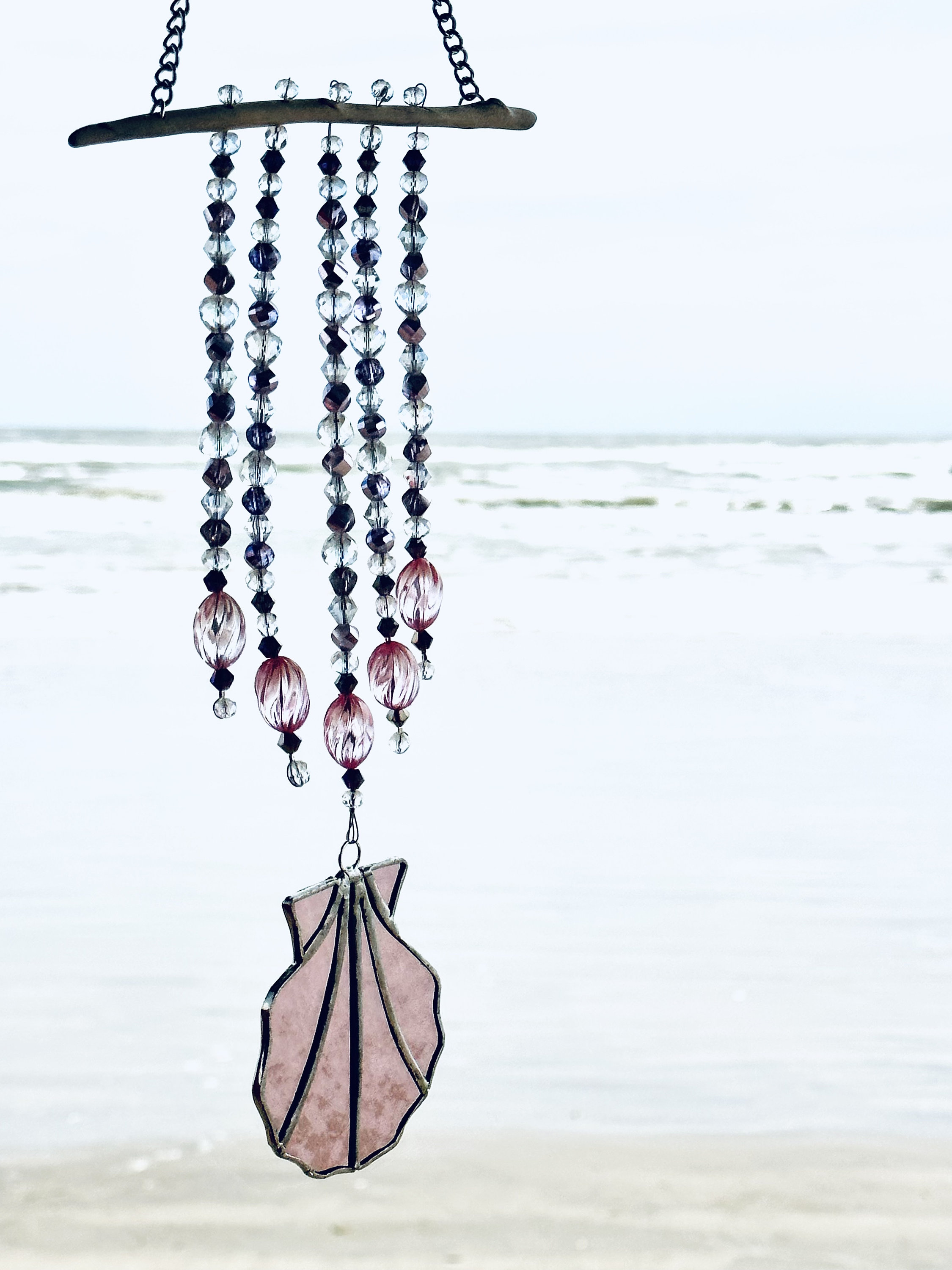 Driftwood Stained Glass Sea Shell Suncatcher Mobile Spinner Wind Chime ...