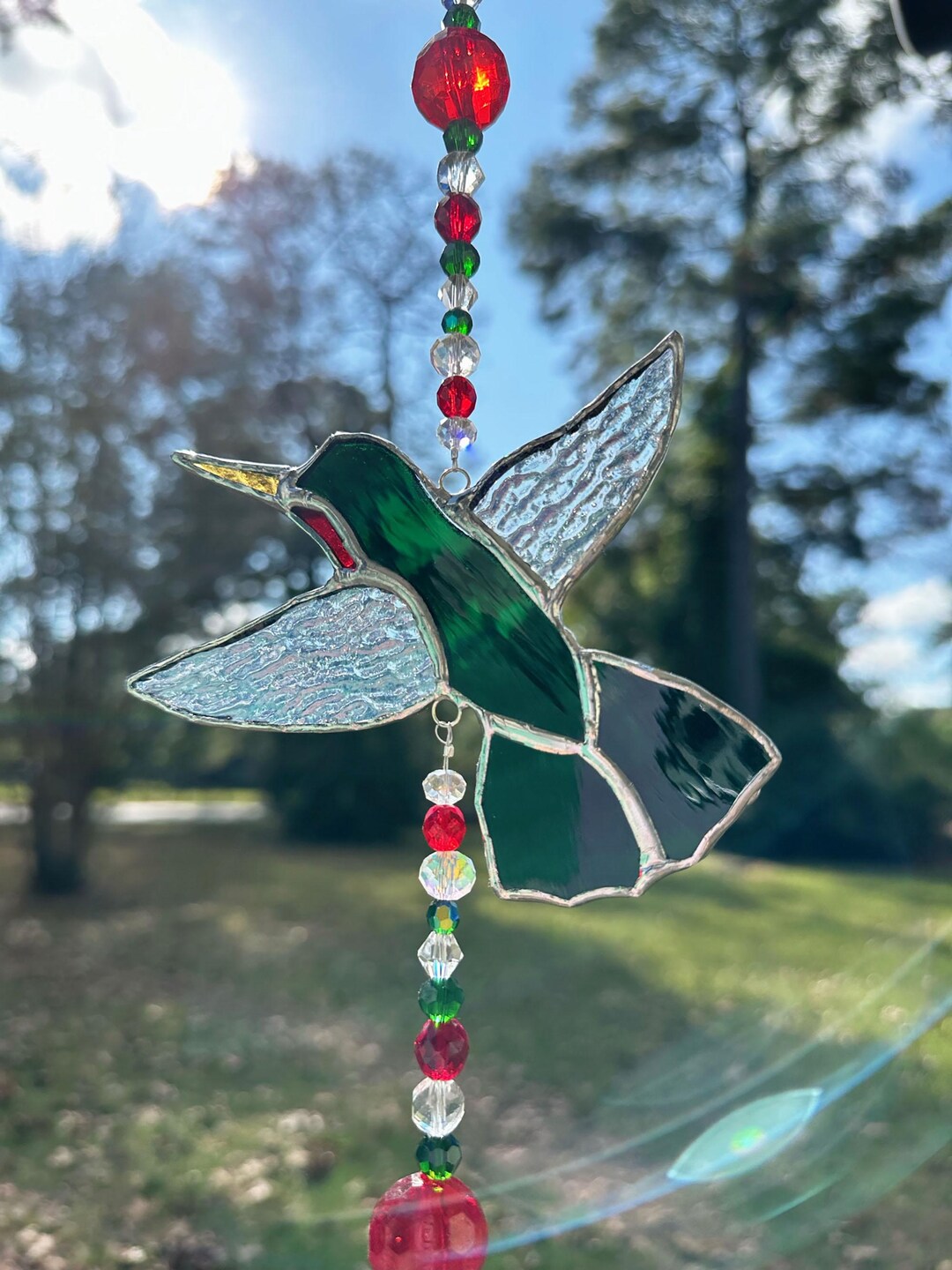 Handcrafted Hummingbird Sun Catcher - Elegant Stained Glass Wind ...