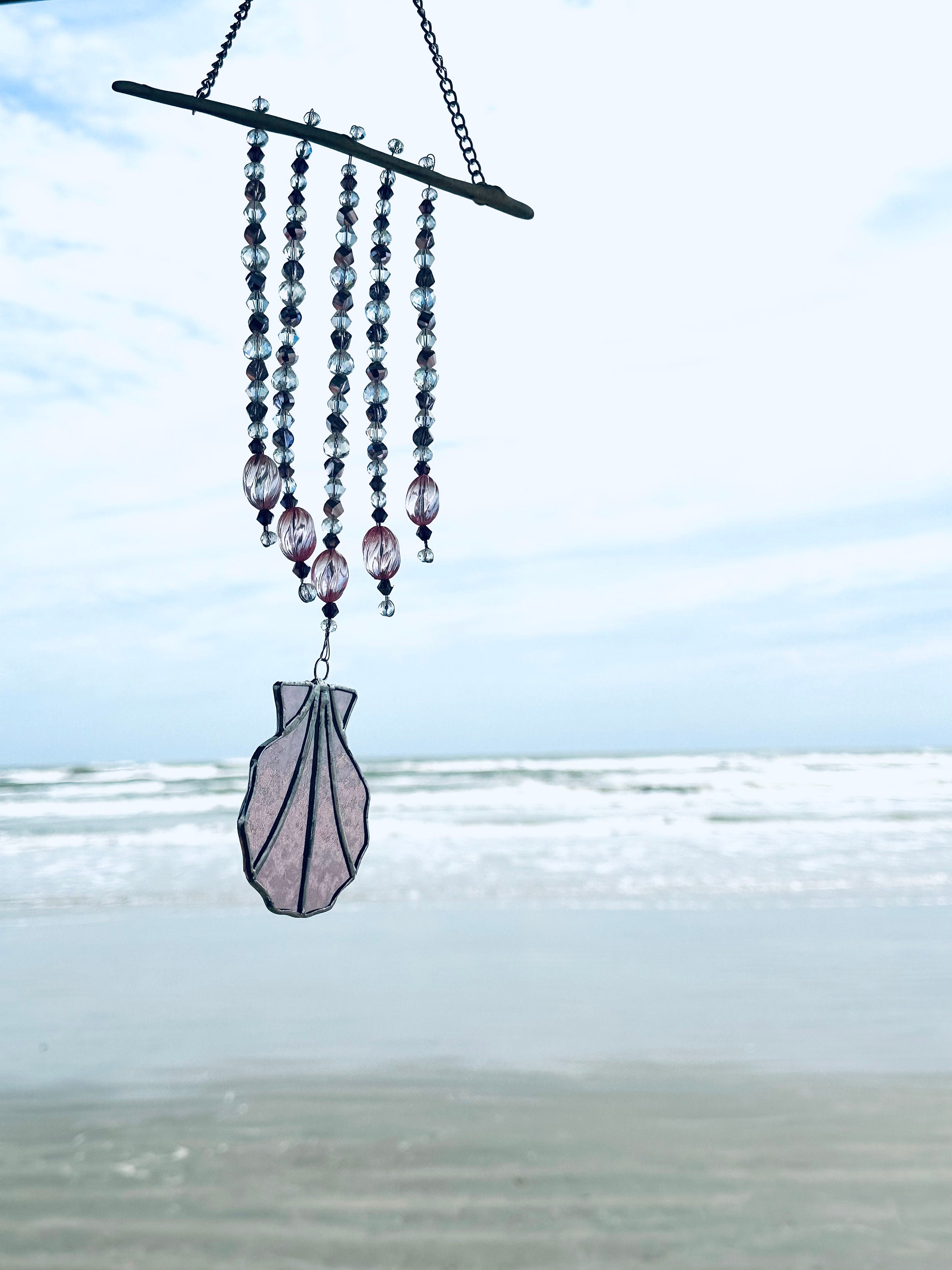 Driftwood Stained Glass Sea Shell Suncatcher Mobile Spinner Wind Chime ...