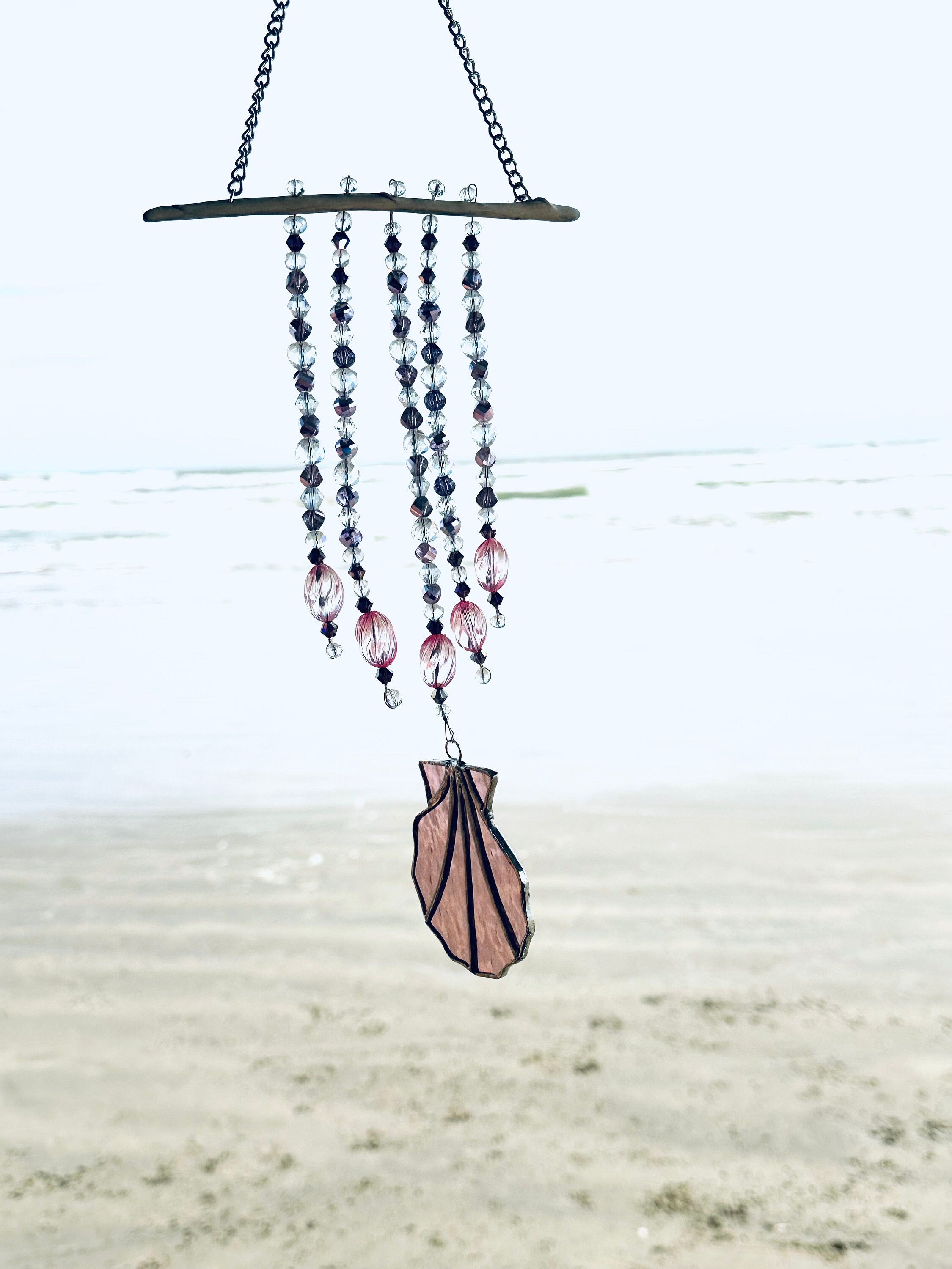 Driftwood Stained Glass Sea Shell Suncatcher Mobile Spinner Wind Chime ...