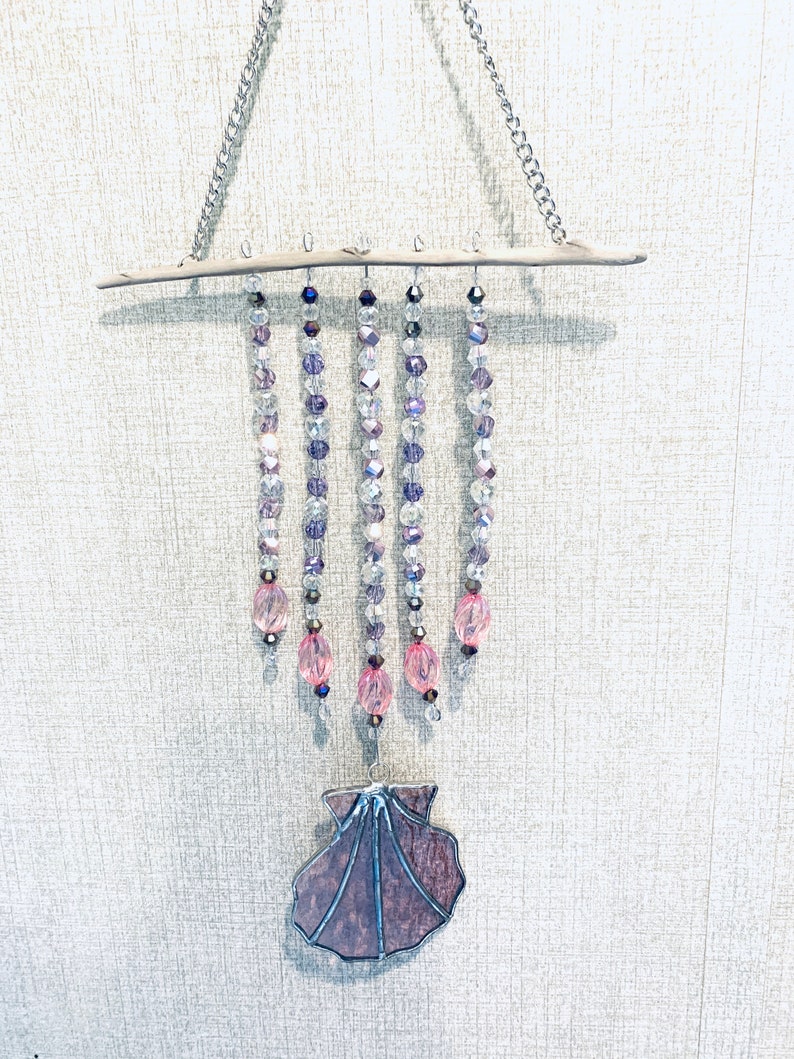 Driftwood Stained Glass Sea Shell Suncatcher Mobile Spinner - Etsy