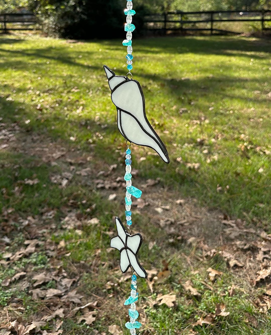 Elegant Stained Glass Spinner Suncatcher With Seashells & Beads Beach ...