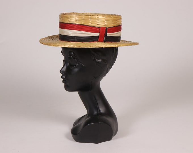 1910s Straw Boater Hat With Red Ribbon - Etsy