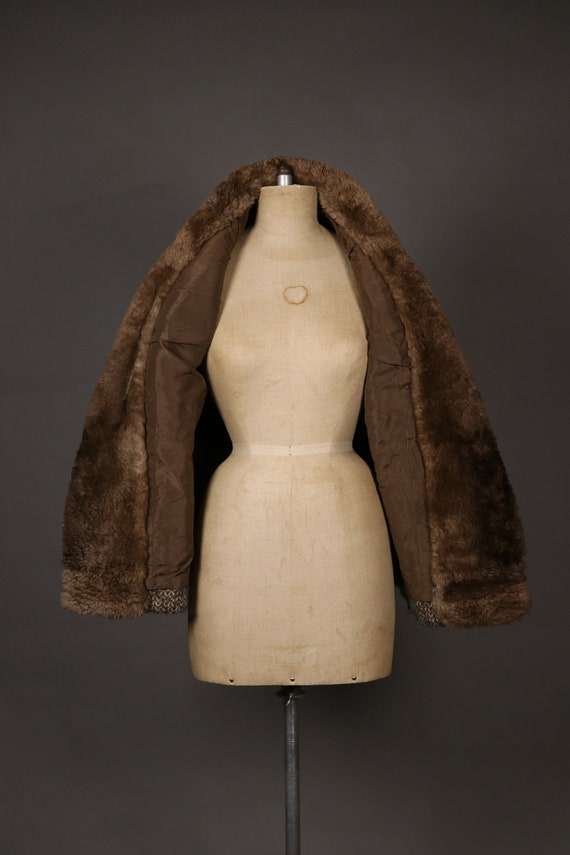 1950's Brown Wool and Sheared Beaver Fur Italian Wint… - Gem