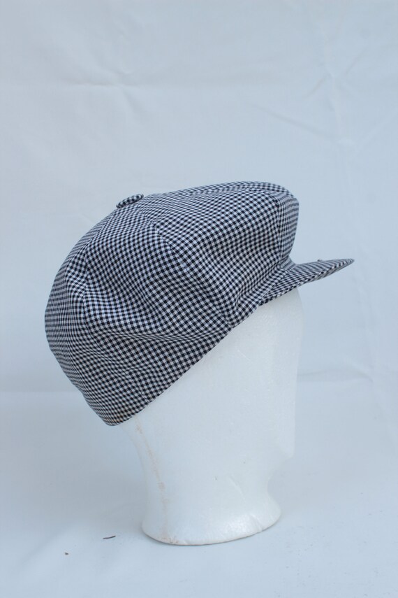 1970's French Gingham Baker Boy Cap - 70's Black and … - Gem