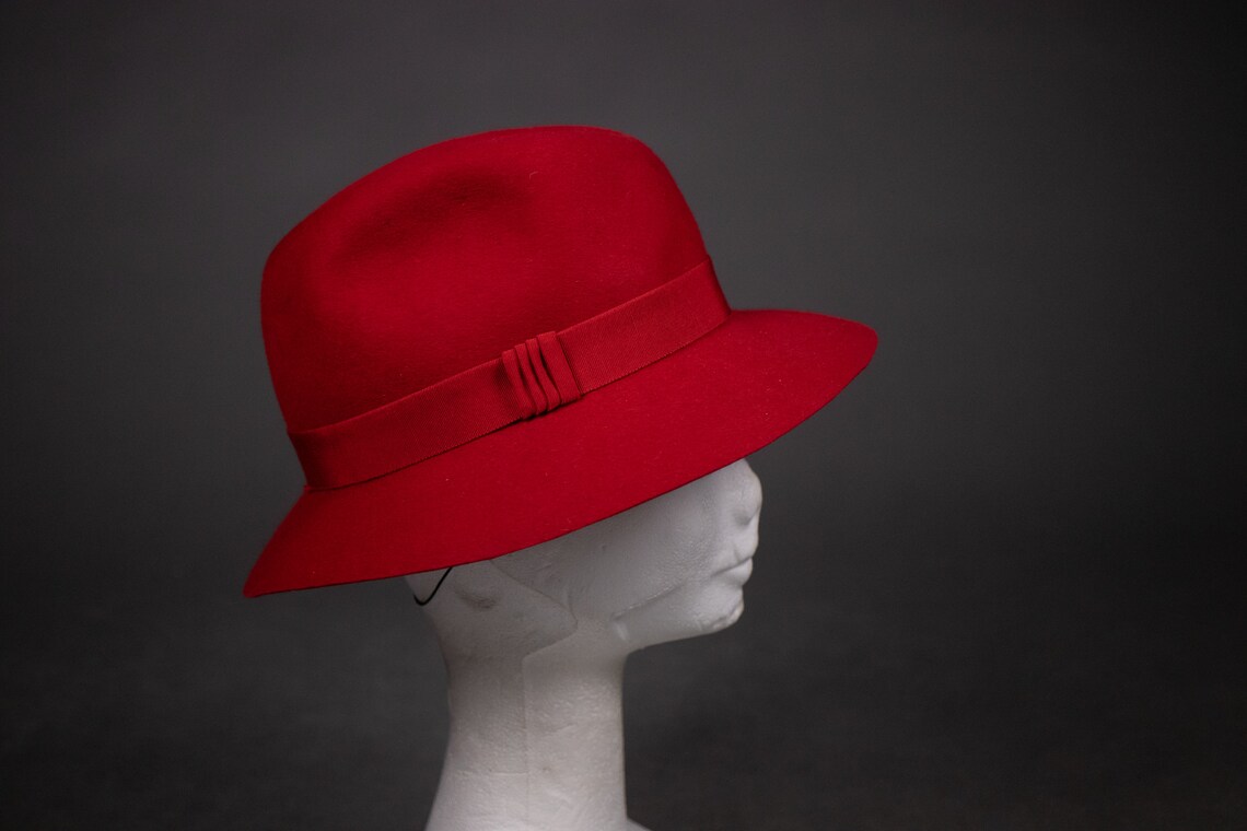1980's Austrian Red Felt Wool Hat - 80's Bright Red Wool Fedora Hat - Etsy