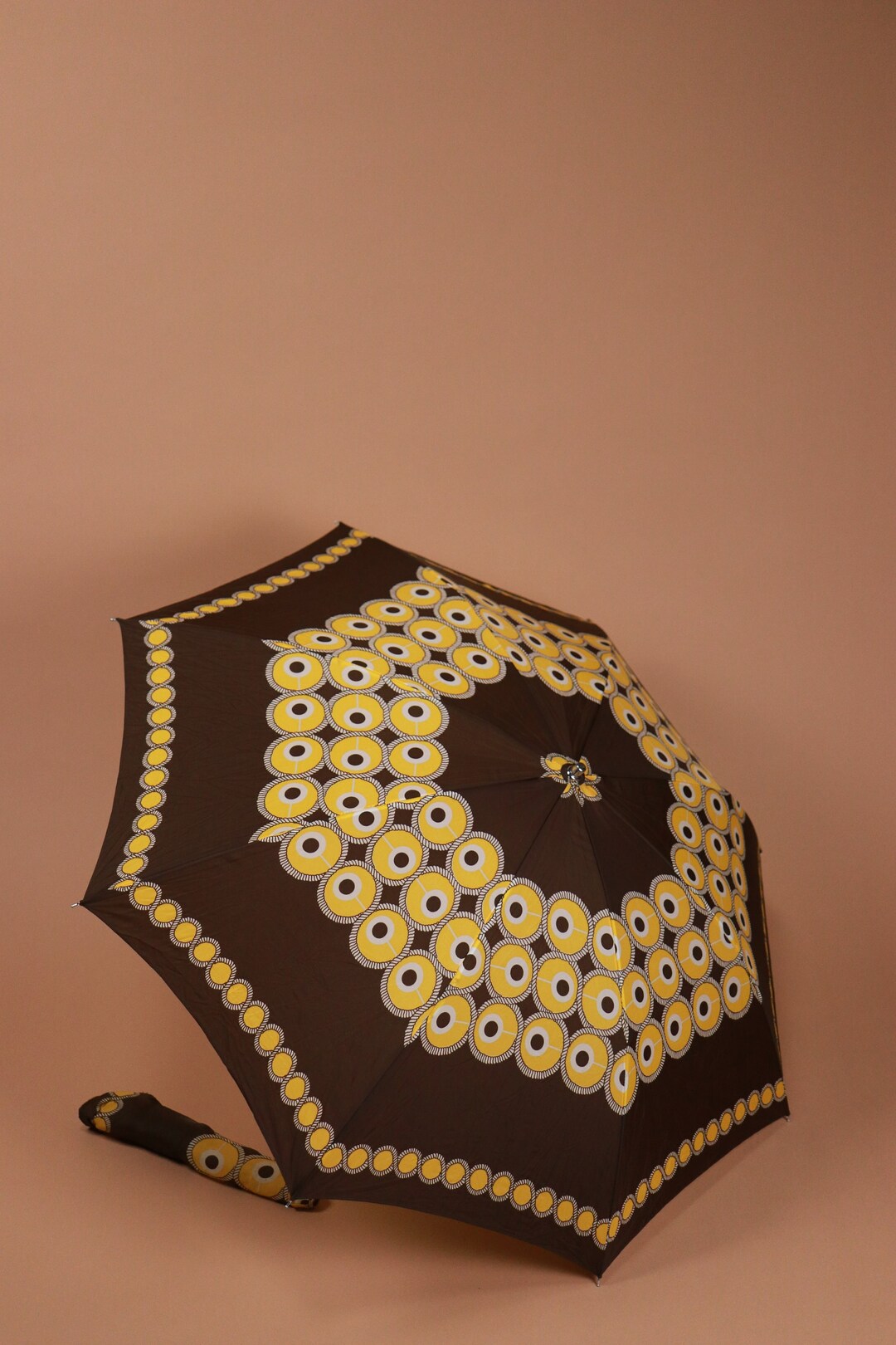 1960s Brown and Yellow Nylon Umbrella - Etsy