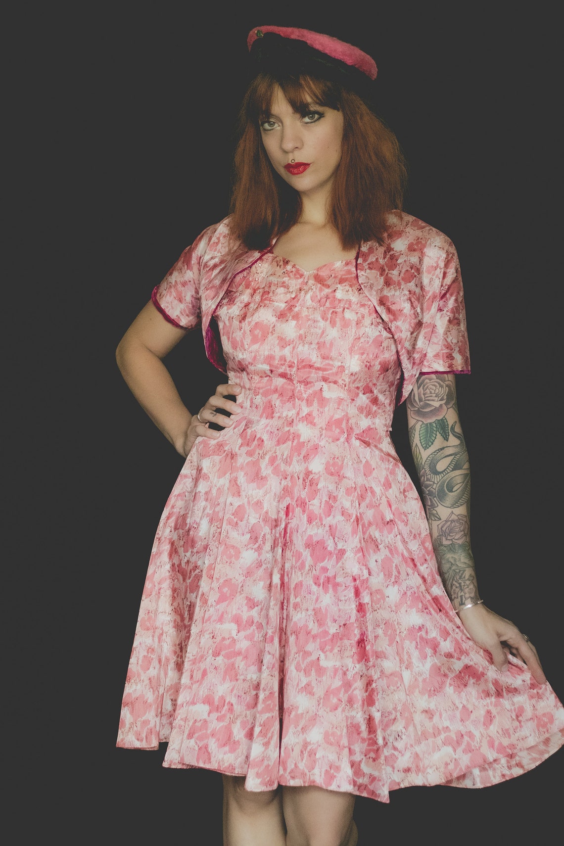 1950's Pink Floral Dress and Bolero Set 50's Party - Etsy
