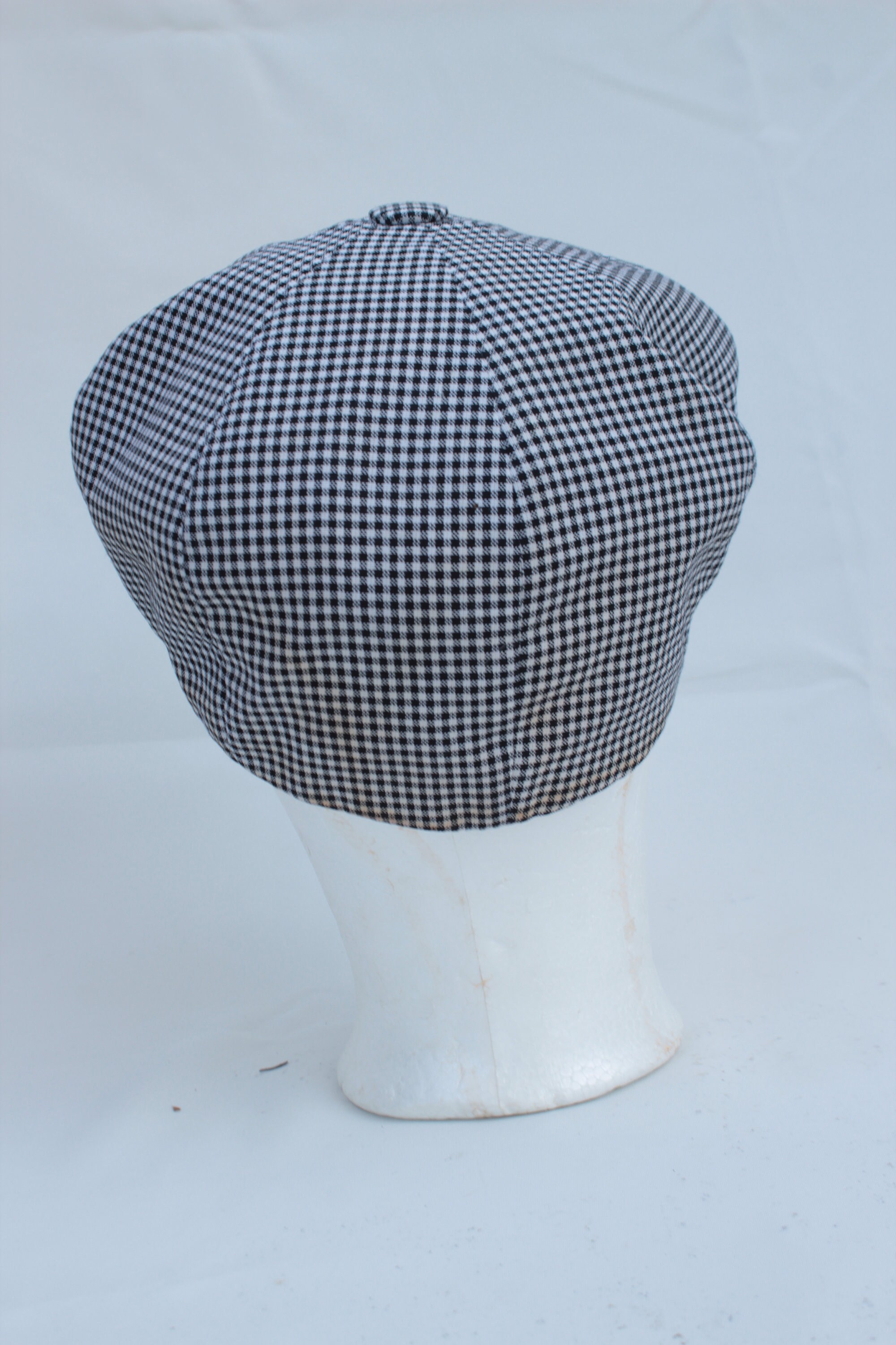 1970's French Gingham Baker Boy Cap - 70's Black and White Baker Boy ...