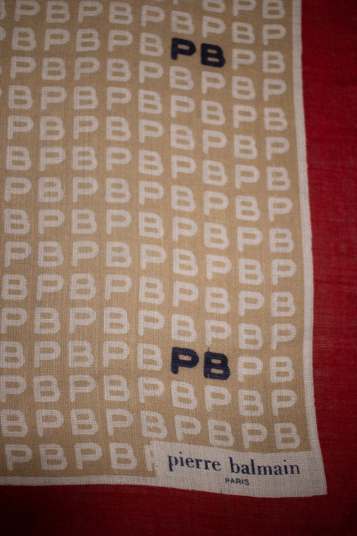 1970's PIERRE BALMAIN Red and Beige Cotton Scarf Balmain - Etsy