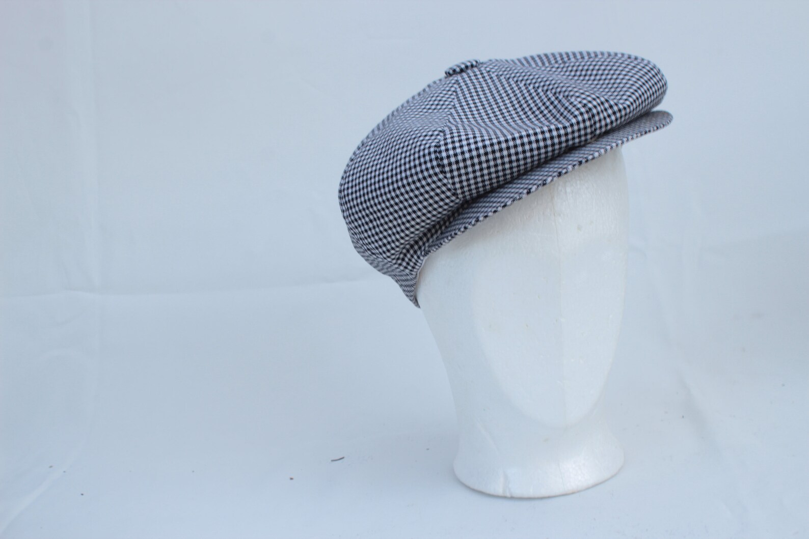 1970's French Gingham Baker Boy Cap - 70's Black and White Baker Boy ...