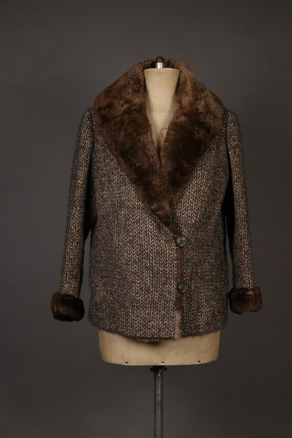 1950's Brown Wool and Sheared Beaver Fur Italian Wint… - Gem
