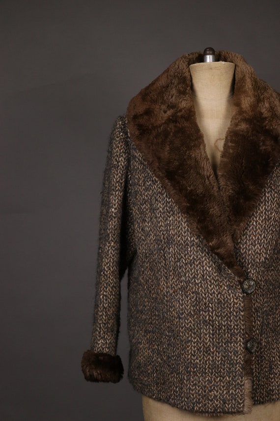 1950's Brown Wool and Sheared Beaver Fur Italian Wint… - Gem