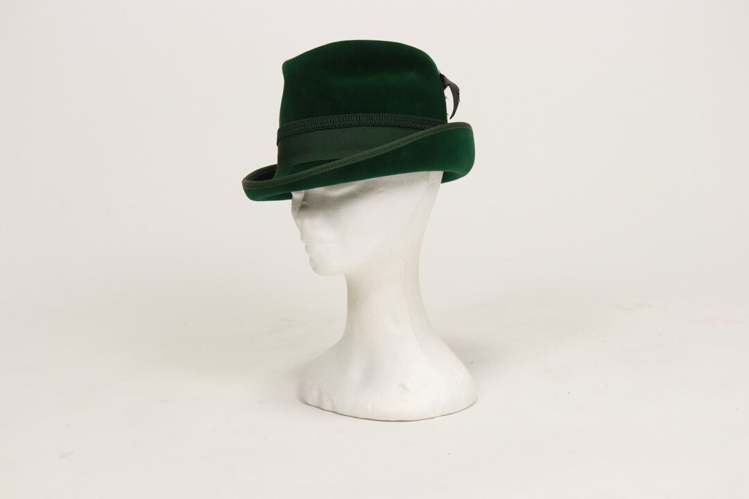 Vintage Green Wool Austrian Alpin Hat - Green Felt Wool and Feather ...