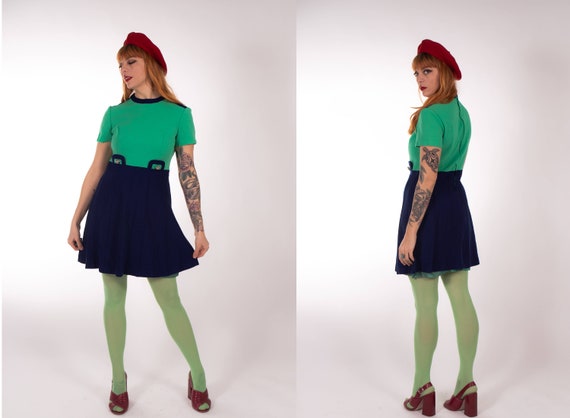 1960's Mod Girl Dress 60's Blue and Green Cotton and | Etsy