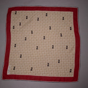 1970's PIERRE BALMAIN Red and Beige Cotton Scarf - Balmain Handkerchief ...