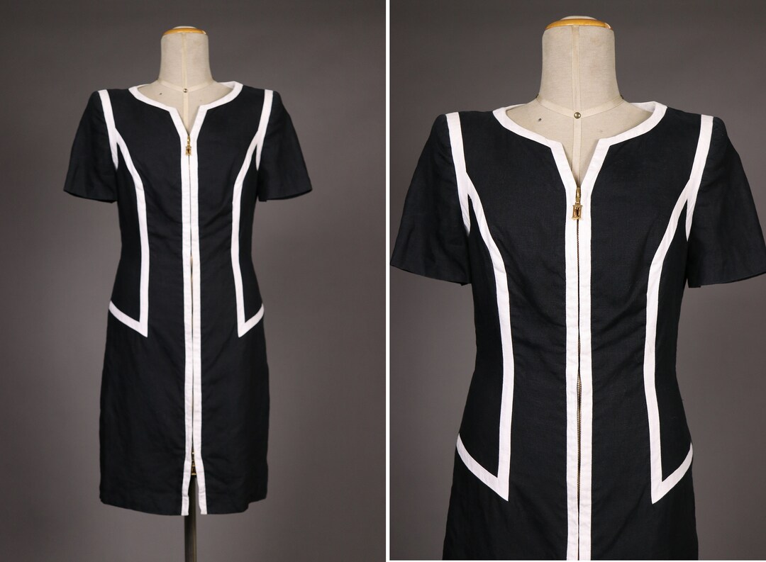 1980's ESCADA Margharetha Ley Black and White Linen Dress - 80's Linen ...