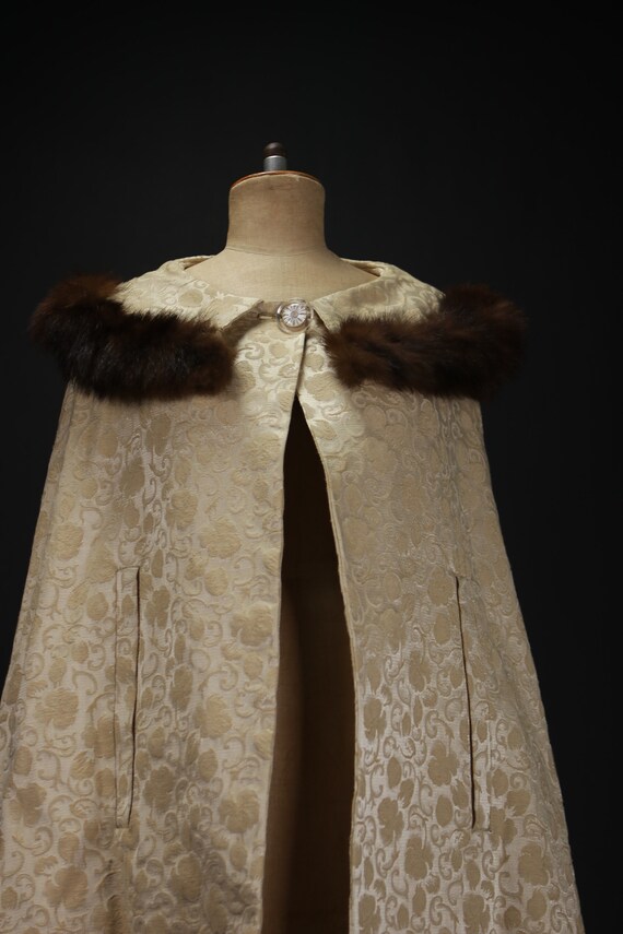 1960's Brocade and Mink Fur Cape - 1960's Winter Wedd… - Gem
