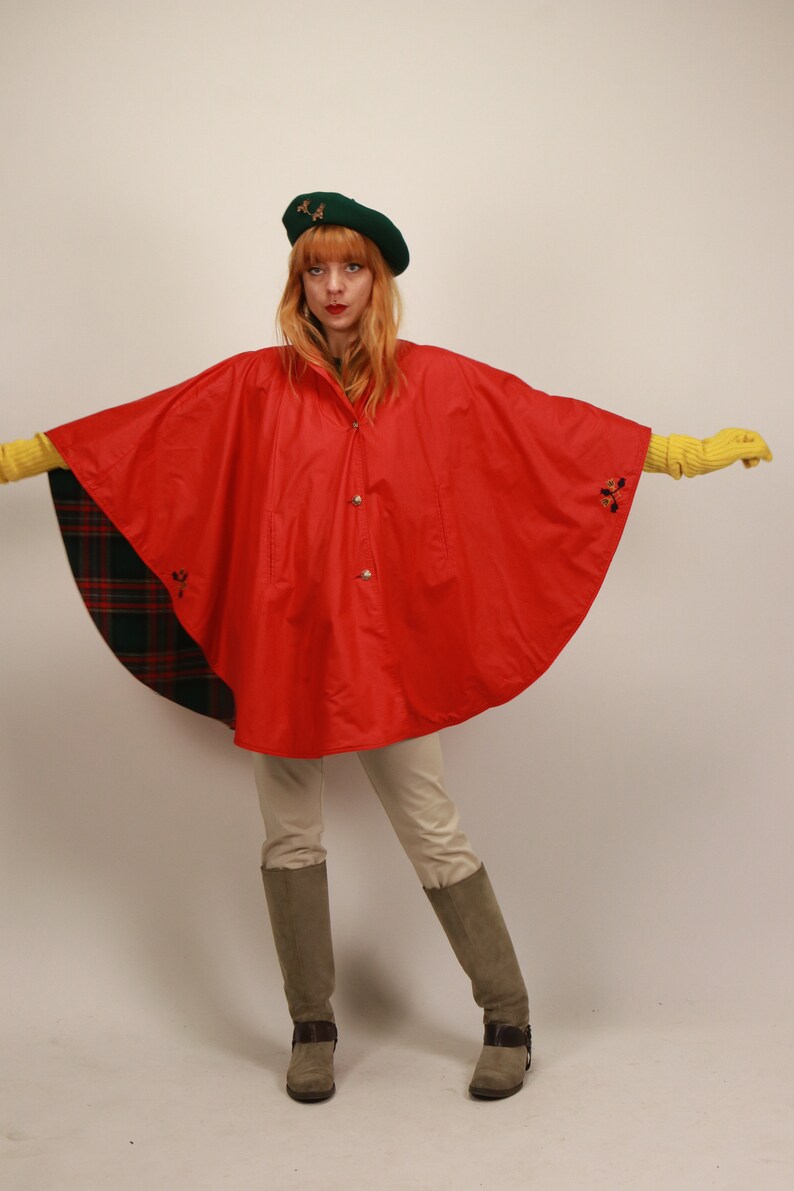 1960's Red and Tartan Cape - 60's Wool and Cotton Cape - Etsy