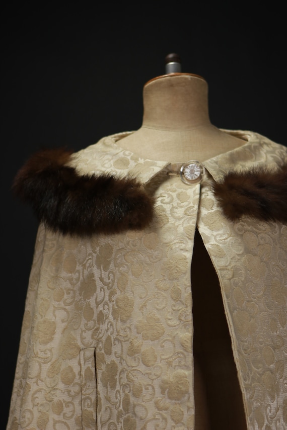 1960's Brocade and Mink Fur Cape - 1960's Winter Wedd… - Gem