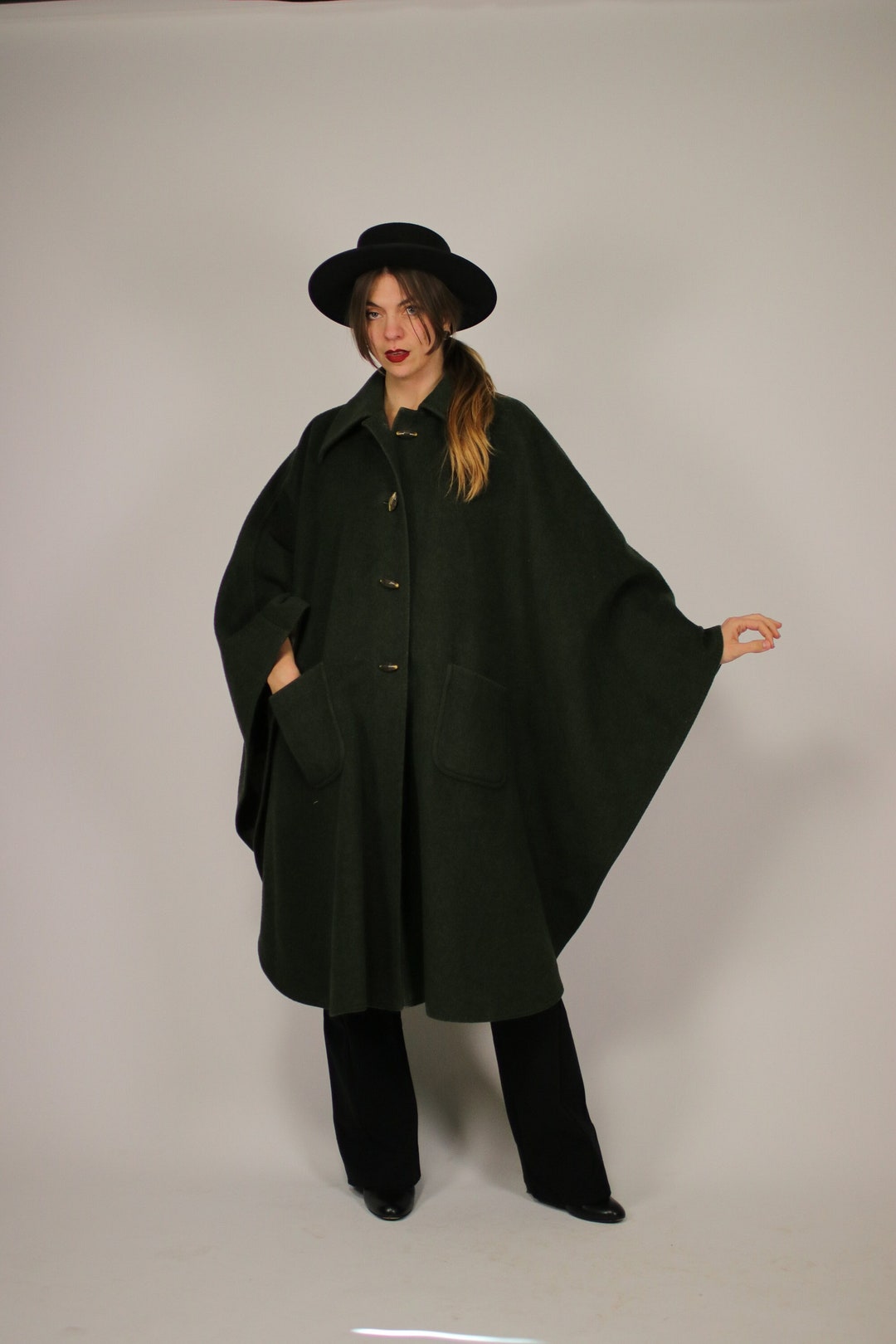 1980s Long Forest Green Wool Cape - Size S to Xl - Etsy