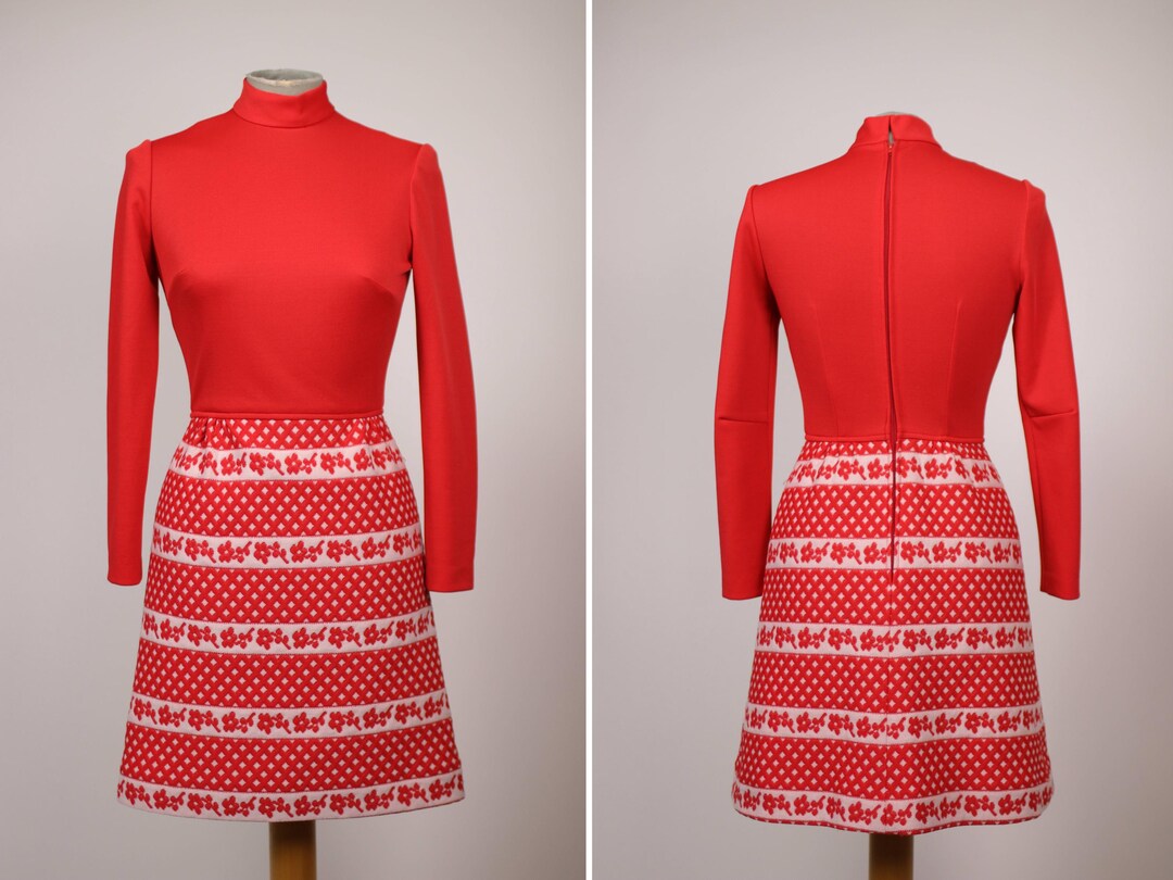 1960s Floral Red Mod Girl Dress - Size S - Etsy
