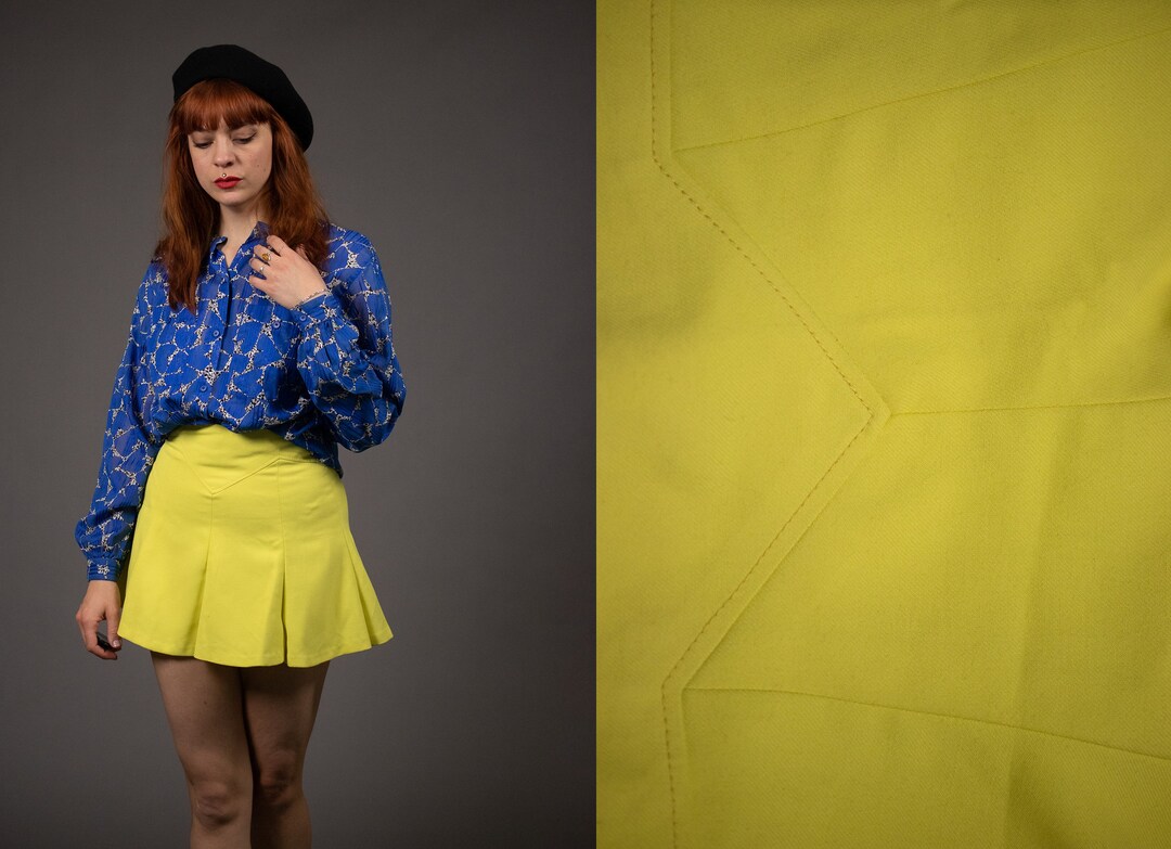 1960's Yellow Mini Cotton and Rayon Skirt - 60's Pale Yellow Mini Skirt ...