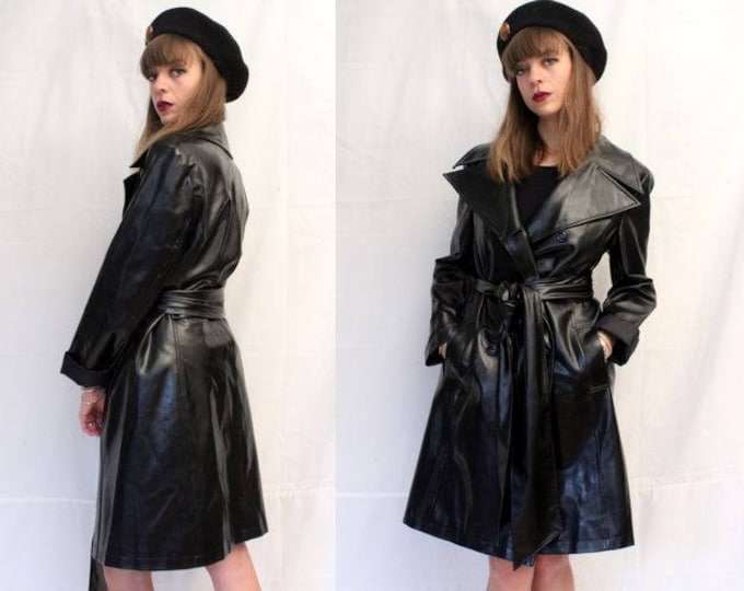 1990's Black PVC Trench Coat 90's Vinyl Coat Size S M - Etsy