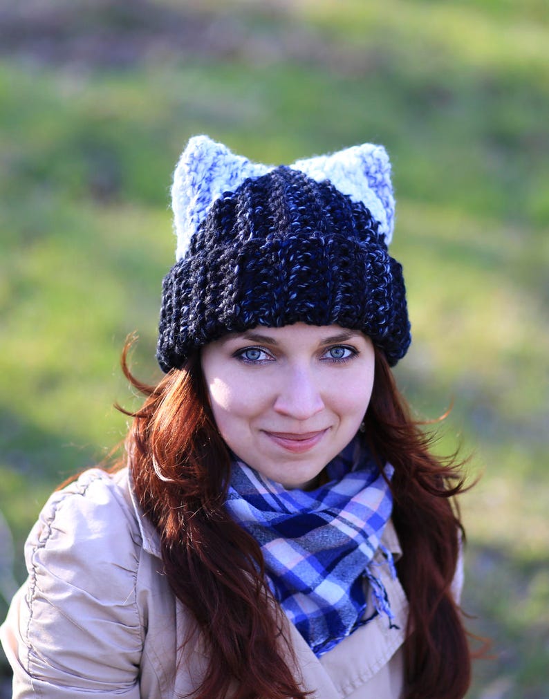 Unisex Adult Chunky Black Cat Hat With Light Ears Wolf - Etsy