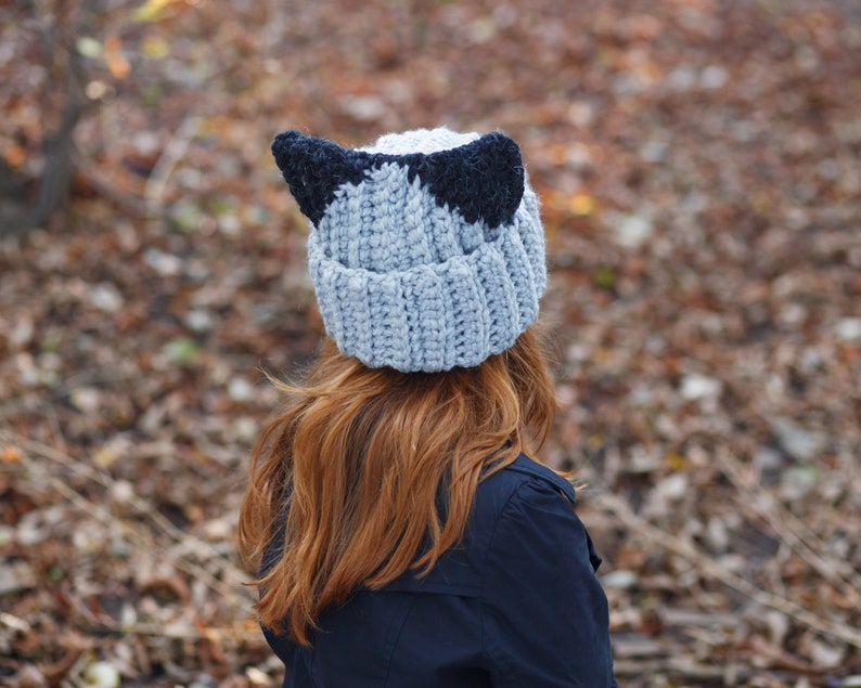 Gray Wolf Dog Ears Beanie Crochet Ashen Slouchy Chunky Cat - Etsy