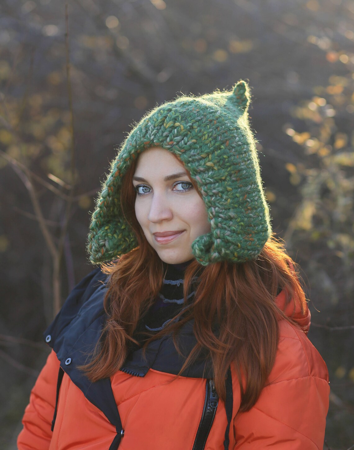 Hand-knitted Hooded Cowl: Forest Green Chunky Yarn Bonnet - Etsy