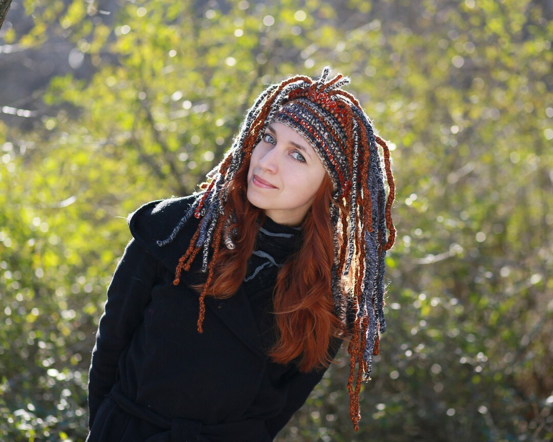 Dreadlocks City Shaman Crochet Adult Hat Embroidered Wood Beads ...