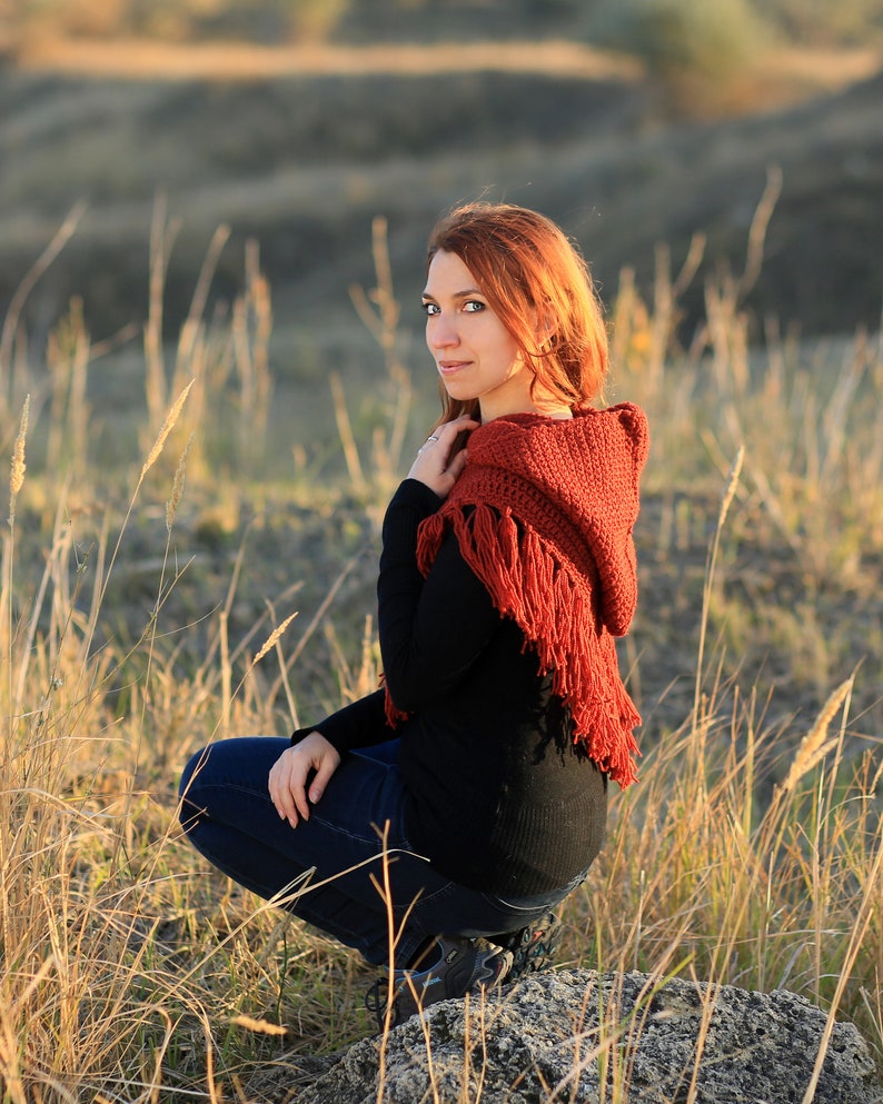 Orange Crochet Small Skjoldehamn Inspired Hood With Fringe - Etsy