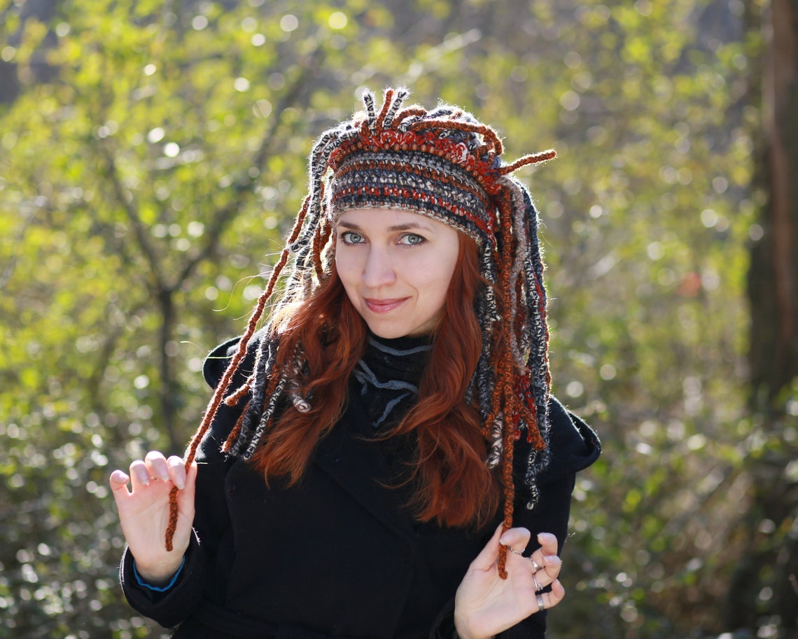 Dreadlocks city shaman crochet adult hat embroidered wood | Etsy