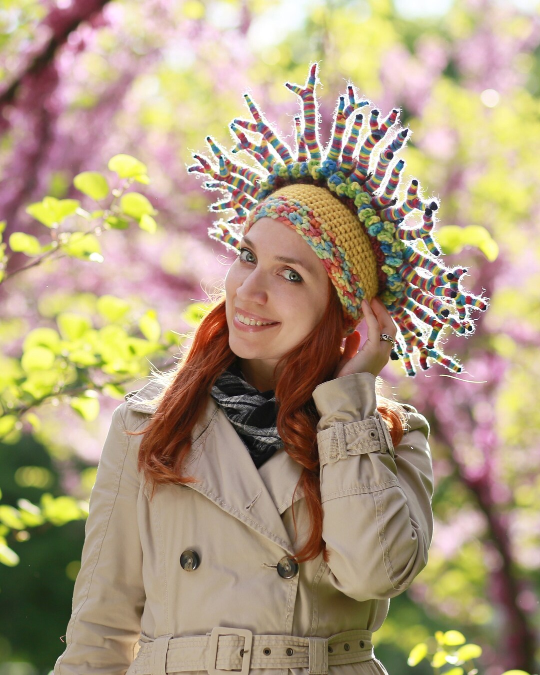 Crochet Rainbow Horns Crown: Wool Forest Wreath Headband - Etsy