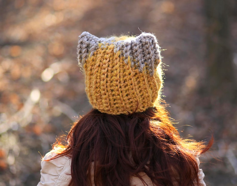 Chunky Yellow Cat Hat With Beige Ears Handmade Adult Fashion - Etsy