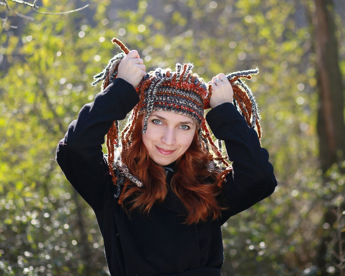 Dreadlocks city shaman crochet adult hat embroidered wood | Etsy