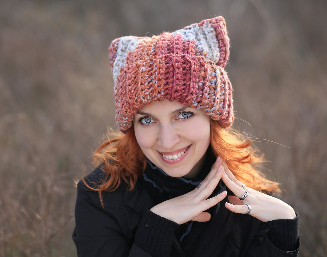 Orange Winter Animal Hat With Ears Unisex Adult Crochet - Etsy
