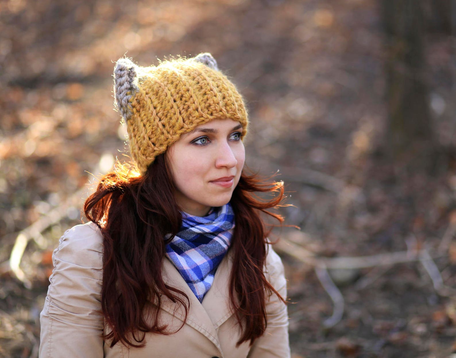 Chunky Yellow Cat Hat With Beige Ears Handmade Adult Fashion - Etsy