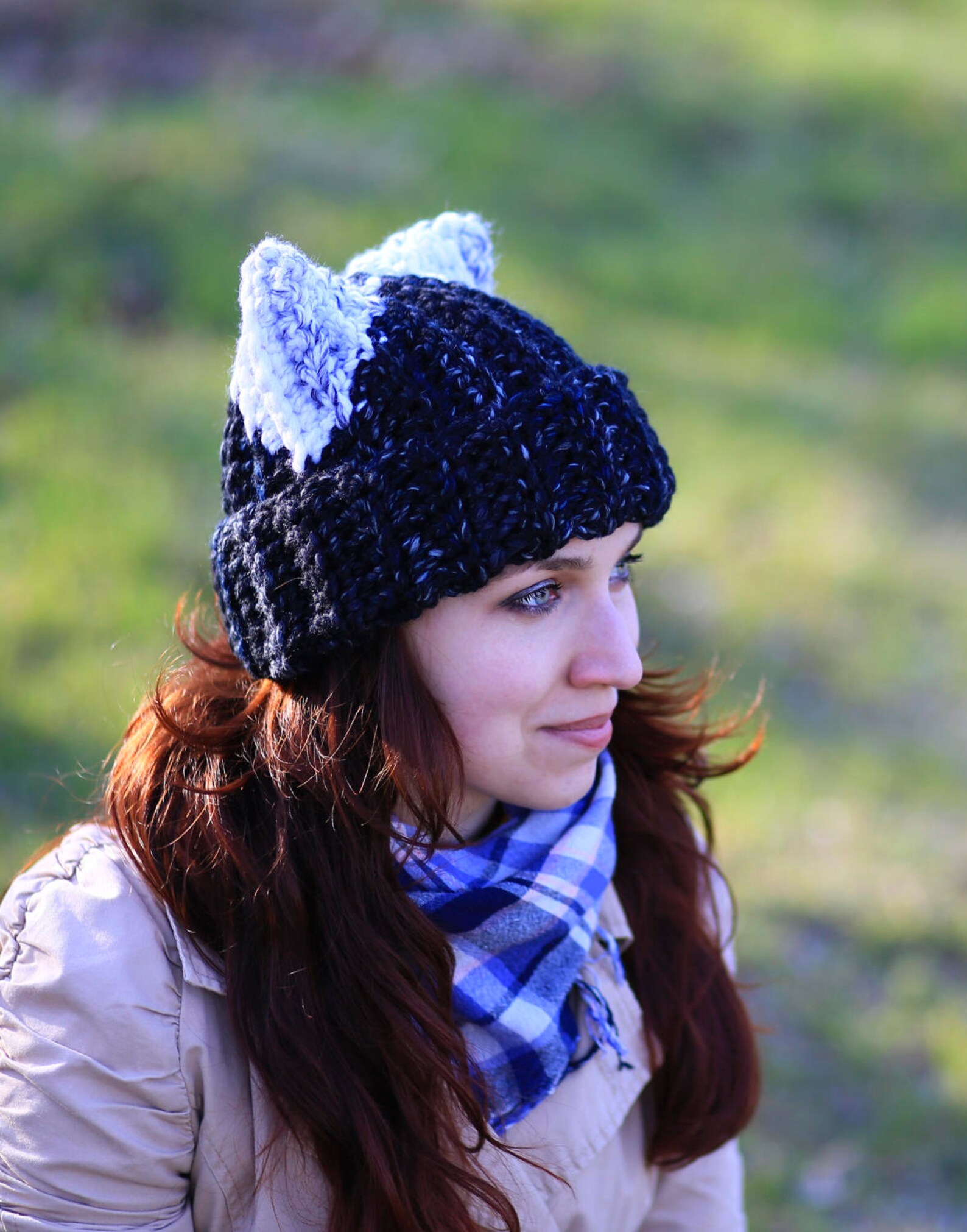 Unisex adult chunky black cat Hat with light ears Wolf | Etsy