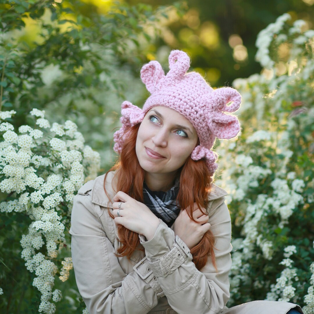 Winter Animal Fantasy Light Pink Hat With Funny Ears Horns Adult ...