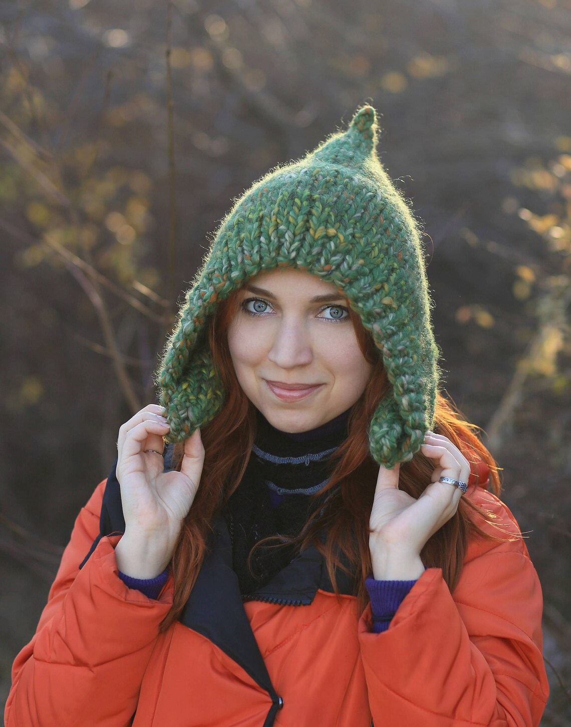 Hand-knitted Hooded Cowl: Forest Green Chunky Yarn Bonnet - Etsy