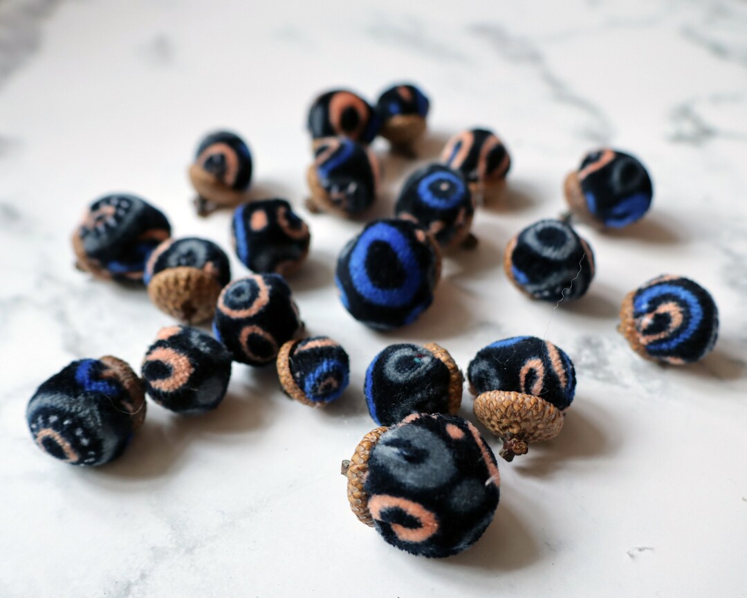 Velvet Acorns With Real Caps: Gray Blue Polka Dot Decor, Set of 20 - Etsy