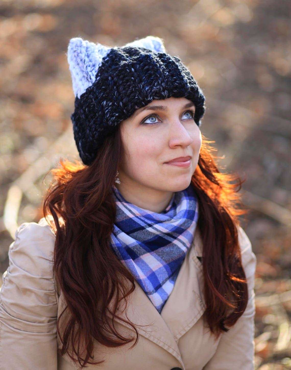 Unisex adult chunky black cat Hat with light ears Wolf | Etsy