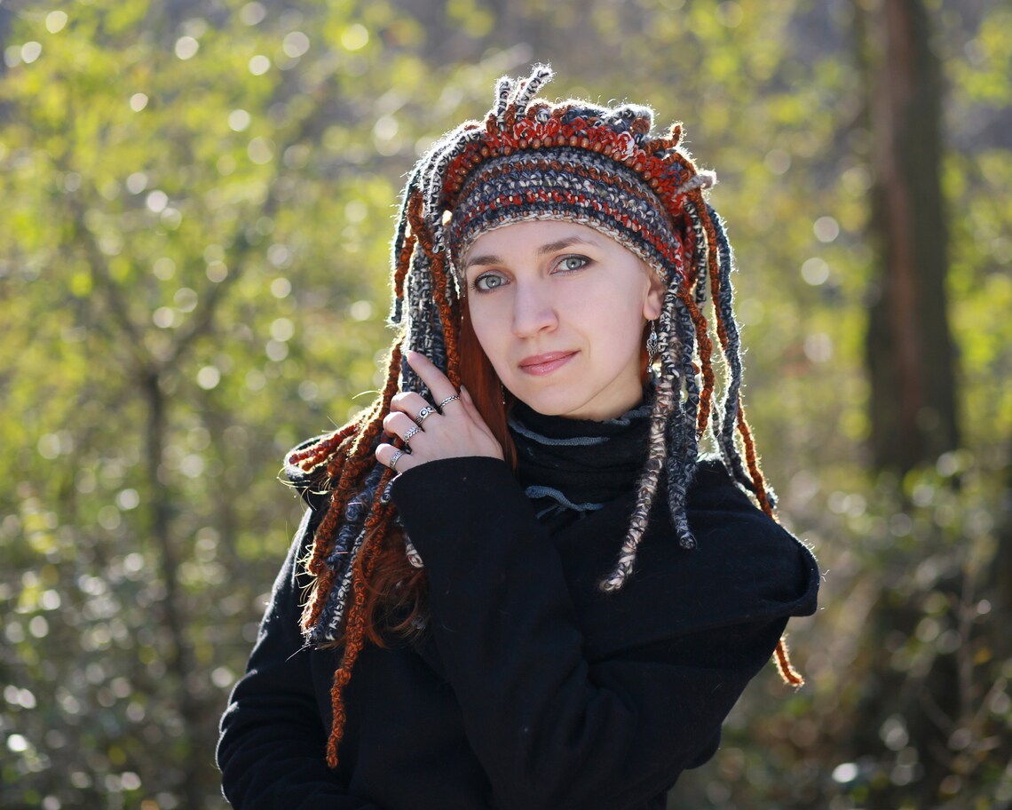 Dreadlocks city shaman crochet adult hat embroidered wood | Etsy