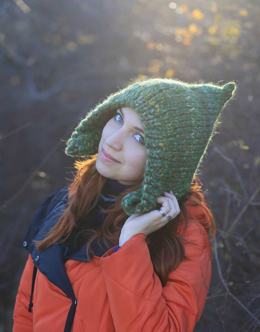 Hand-knitted Hooded Cowl: Forest Green Chunky Yarn Bonnet - Etsy